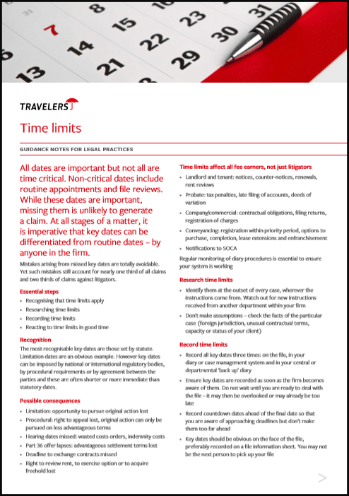 Travelers Risk Management Guidance Note: Time Limits - Legal Futures